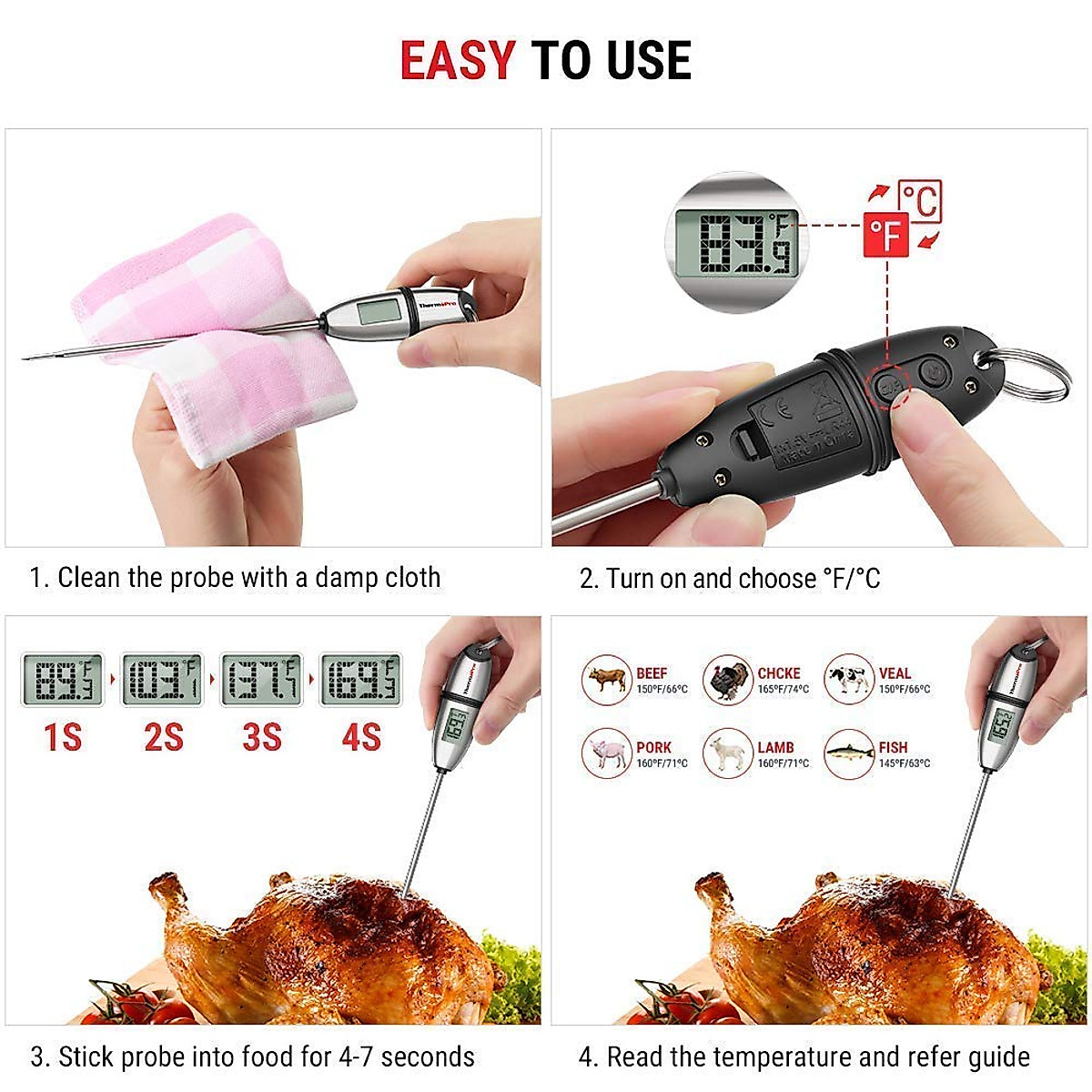 ThermoPro TP-02S Instant Read Meat Thermometer+ThermoPro TM01 Kitchen Timers for Cooking