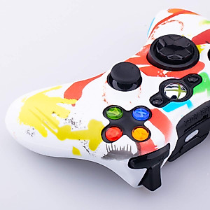 9CDeer 1 Piece of Silicone Water Transfer Protective Sleeve Case Cover Skin + 8 Thumb Grips Analog Caps for Xbox 360 Controller, Leaves Red