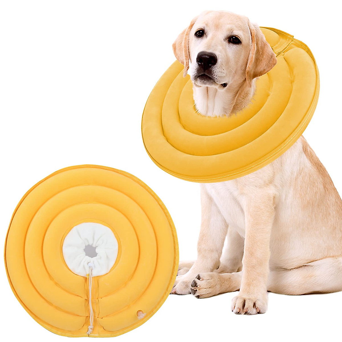 BABYLTRL Dog Cone Collar for After Surgery, Inflatable Pet Recovery Collar for Dogs and Cats, Soft Protective Recovery Cone to Prevent Pets from Touching Stitches, Wounds and Rashes (M, Yellow)