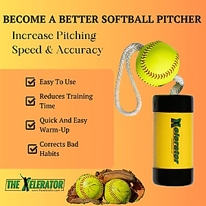 The Composite Xelerator Fastpitch Softball Pitching Trainer and Warm Up Tool with 12 Inch Premium Leather Indoor Ball for Improved Grip - Made in USA