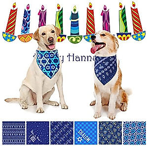 6 Pieces Hanukkah Dog Bandana Jewish Star Bandanas Chanukah Menorah Pet Scarf Set Kerchief Gift for Dog Pet Holiday Costume Clothes Accessories