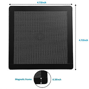 120mm Fan Dust Filter Mesh 4.72inch Magnetic Frame PVC PC Computer Case Fan Dust Mesh Cover Grills Black 5-Pack