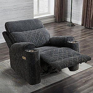 ANJ Classic Power Recliner Chair, Overstuffed Electric Recliners with Double Layer Backrest and Cup Holders, Comfy Reclining Single Sofa for Living Room