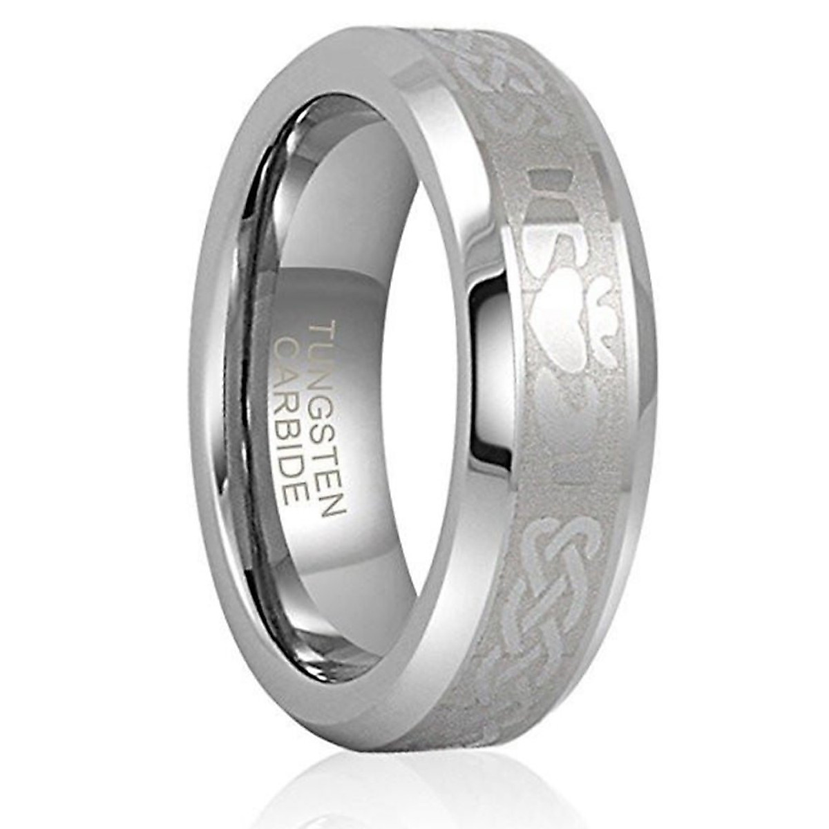 6MM Tungsten Carbide Beveled Edge Classic Irish Claddagh Design Wedding Band Ring For Men or Women