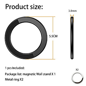 Magnetic Ring Holder for iPhone 14 13 12 Magnet Wall Mobile Phone Holder Magnetic Car Phone Stand for magsafe case (Black 1 pcs)