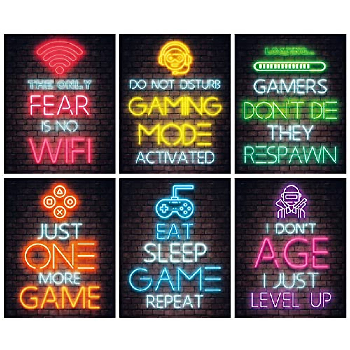 MINI ZOZI Gaming Wall Decor 8x10 6pcs Set For Boys Room Decor Gamer Bedroom Decorations Video Game Poster Neon Art Posters Cool Sign Gifts Boy & Girl Teens Teenager Kids Gameroom Videogame Setup Stuff Pictures Games Portrait Unframed Teen Boyfriend Gift