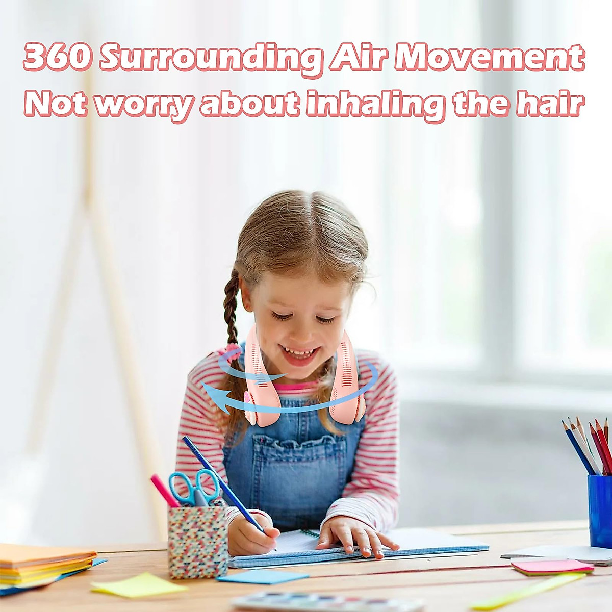 Qilerball Neck Fan - Bladeless Rechargeable Fan with Battery Operated and 3 Speeds Adjustable, Personal Portable Fan for Summer Travel, Gifts for Kids Girls Women Men Indoor Outdoor