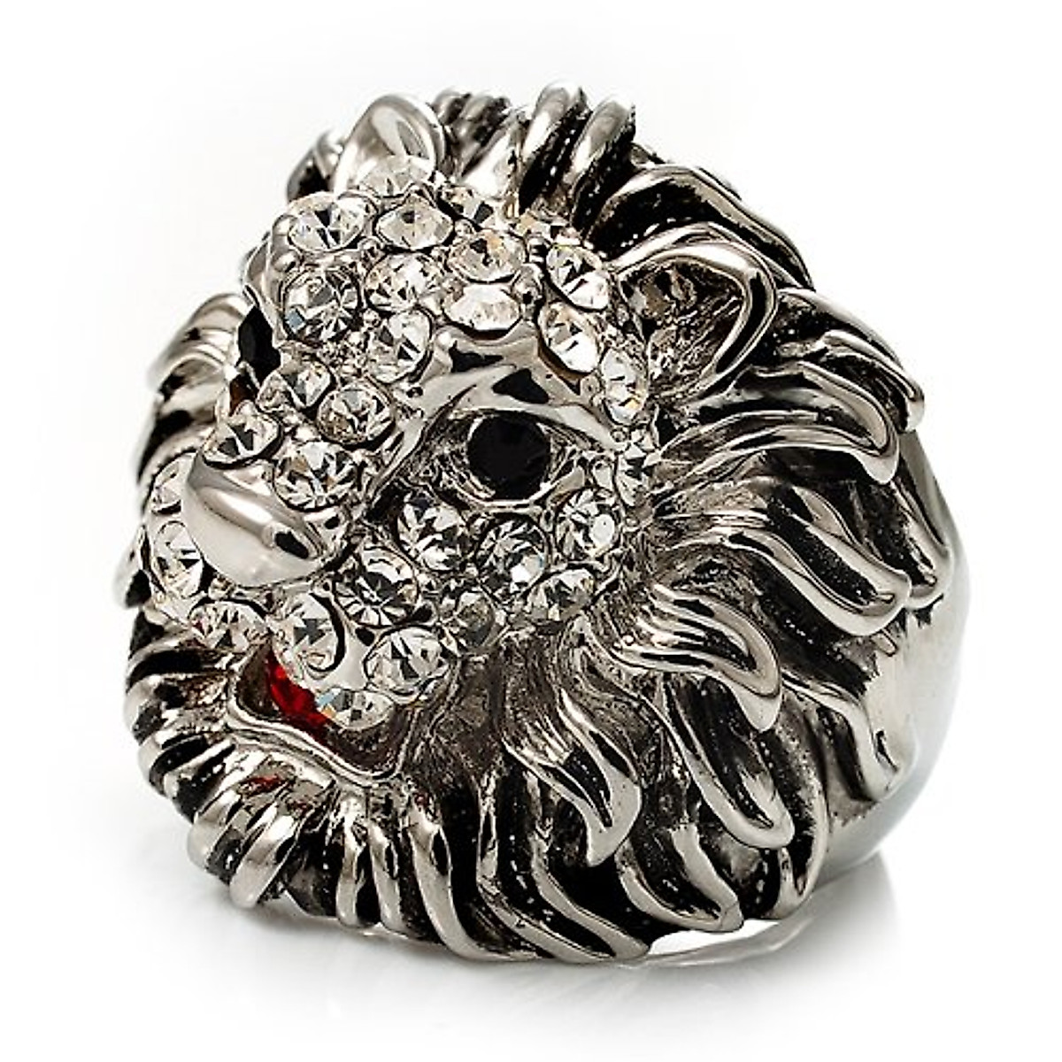 Avalaya Statement Rhodium Plated Crystal 'Lion' Ring - size 9
