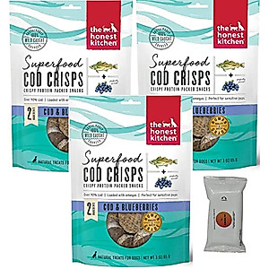 Aurora Pet Bundle Pack (3) The Honest Kitchen Superfood Cod Crisps Cod & Blueberry Dog Treats with AuroraPet Wipes