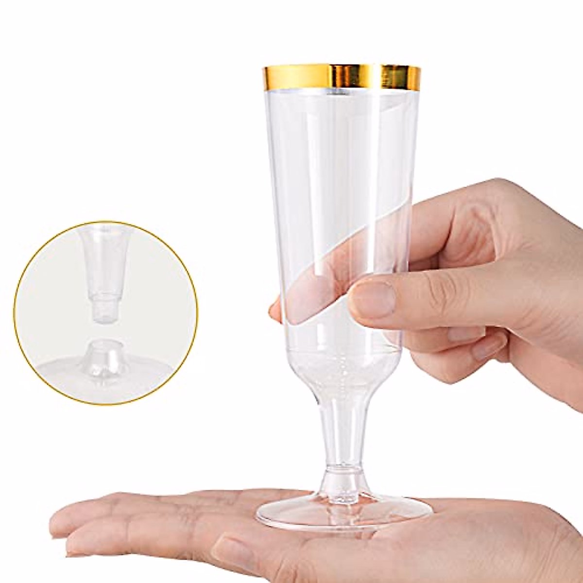 JOLLY CHEF 50 Pack Plastic Champagne Flutes Disposable 5 Oz Gold Rim Plastic Champagne Glasses Perfect for Wedding, Thanksgiving Day, Christmas
