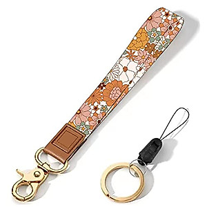 Insaizom Hippie Aesthetic Wrist Lanyard Key Chain, Cute Boho Wristlet Strap Keychain Holder for Women (Yellow flower)