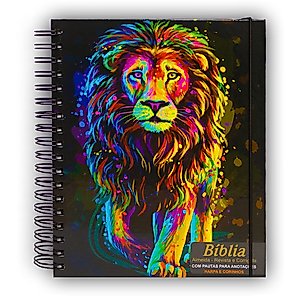 BTFDREEM Bíblia Para Anotações com Harpa - Espiral - Leão Pintura Inteiro