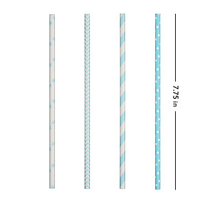 ALINK Biodegradable Light Blue White Paper Straws, Pack of 100 Party Straws for Juice, Cocktail, Smoothies, Birthday, Wedding, Bridal/Baby Shower and Christmas Decorations Supplies