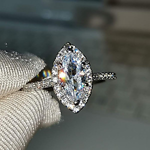XIALV 1.95 Carat Plated Silver Marquise Cut Cubic Zirconia CZ Statement Halo Art Deco Cluster Engagement Ring Jewelry Gift for Women (US Code 6)
