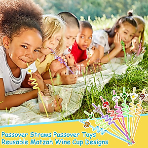 24 Pieces Passover Straws Passover Toys Reusable Matzah Wine Cup Designs Holiday Straws Pesach Sipping Straws Drinking Straws for Pesach Passover Seder Table Decorations