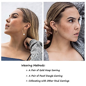 PEARLADA Gold Huggie Hoop Earrings with Charms Fashion Pearl Drop Dangle Earrings for Women Handmade Karma Circle Jewelry for Ladies Lightweight Pearl Earrings on Christmas