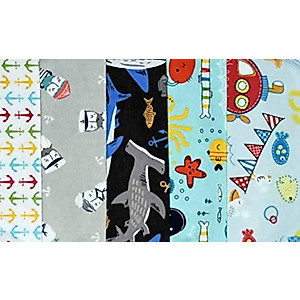 1 Ply Printed Flannel Little Wipes 8x8 Inches Set of 5 Pirates and Friends