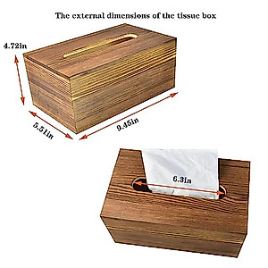 JFFCESTORE Facial Tissue Paper Box Cover Holder Durable Pine Wooden Square Tissue Box with Sliding Bottom for Bathroom, Bedroom, Dinner Table, Office (Brown Rectangular)
