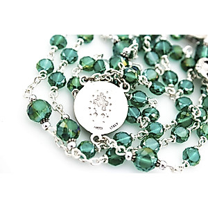 Religuious Italian Silver Rosary with 6mm Emerald Green Austrian Crystal beads and miraculous medal dangle