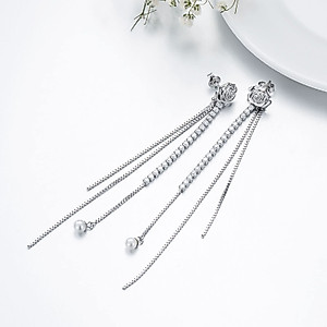 POPKIMI Rose Flower Earrings 925 Sterling Silver Dangle Drop Hook Earrings Birthday Gifts for Women Women Earrings Love Heart Rose Flower Earrings Christmas Birthday Gifts (Silver)