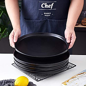 Bruntmor 11 Inch Ceramic Plate Set of 4, Round Ceramic Pasta Salad Plate for Dinner, Dinnerware Plates for Christmas Gift, Plates Set for 4, Dishwasher and Oven Safe, Black