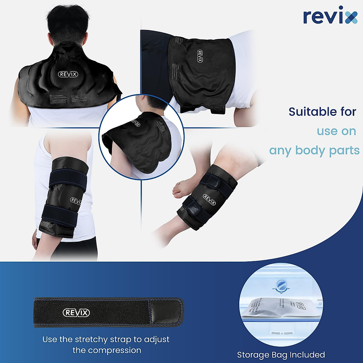 REVIX 20'' XXXL Reusable Ice Knee Wrap for Discomfort Reduction, Cold Therapy Gel Pack for Knee, Back, Shoulder Relaxation and Post-Workout Recovery, Soft Plush Lining Cold Pack