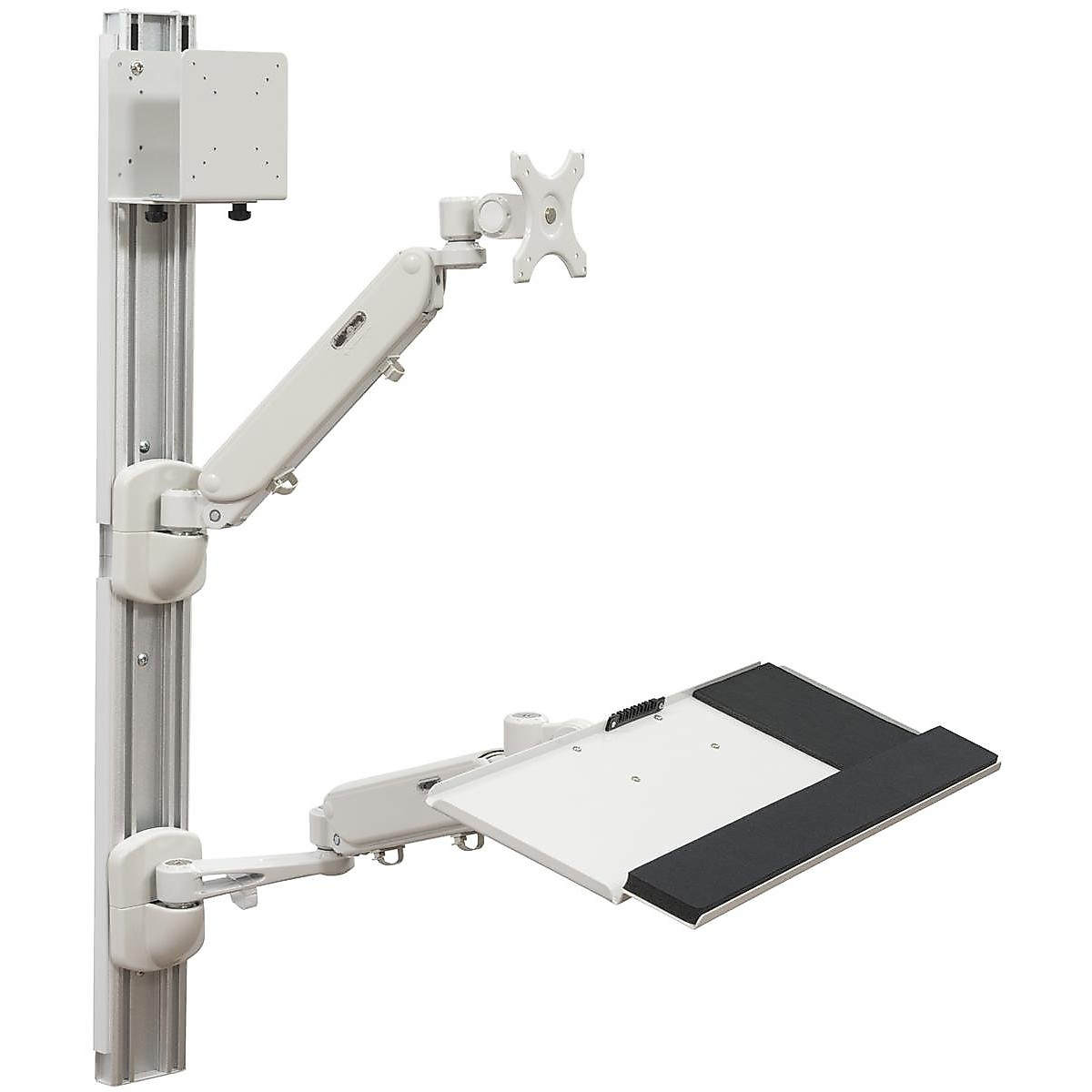 Displays2go Wall Mounted Computer Station, Monitor Mount, CPU Holder, Adjustable Arms (DWSSW01WT)