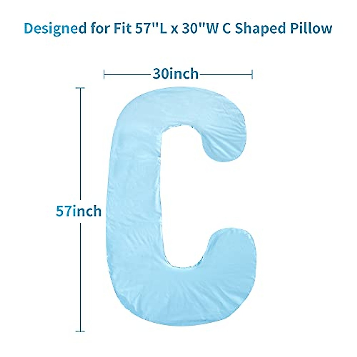 Wndy's Dream Pregnancy Pillowcase Double Zippers, Fully Body Maternity Pillow Replacement Cover, Soft Breathable Jersey Fabric, Fit 57" x 30" C Shaped Pillow(Sky Blue)