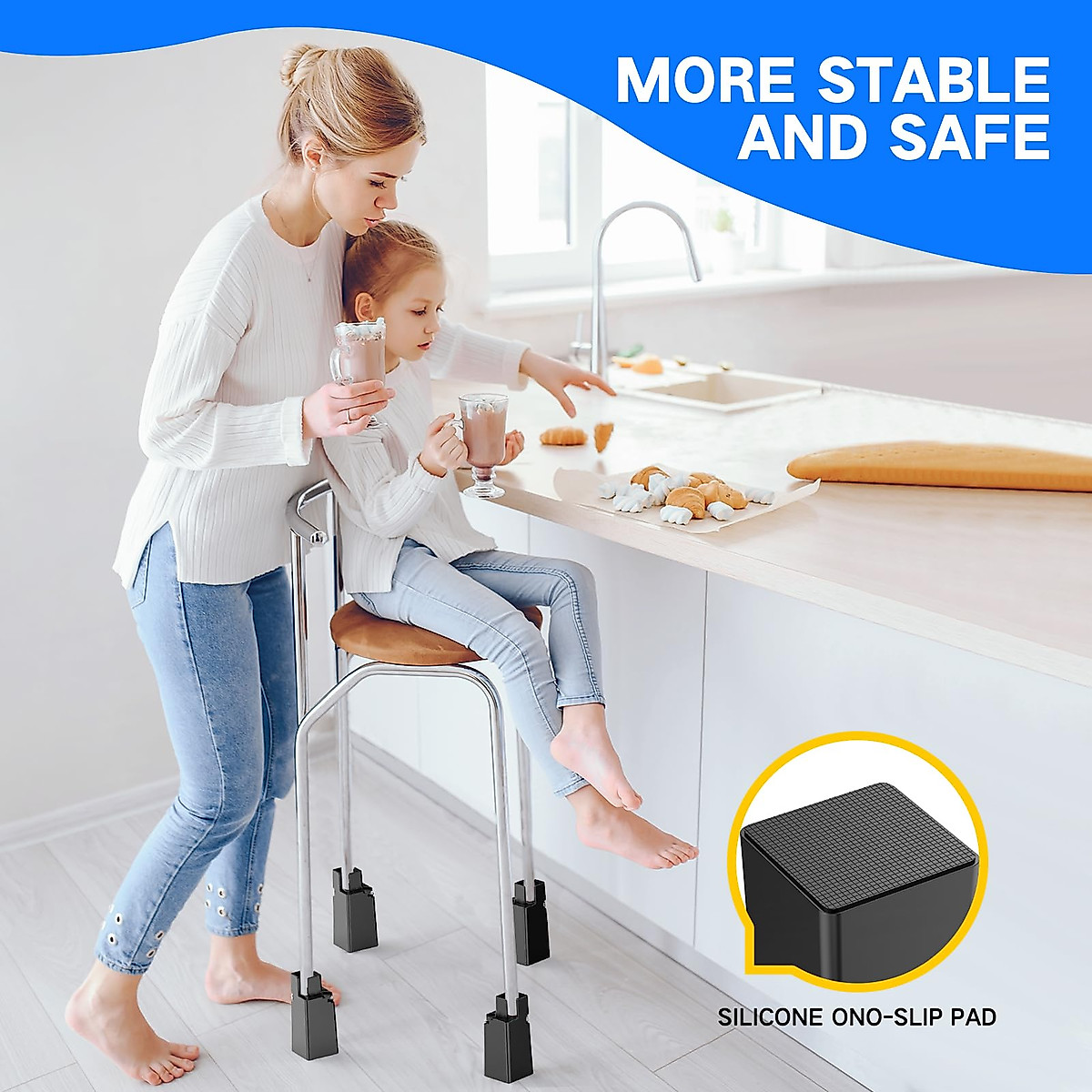 XNN Furniture Risers Adjustable Bed Risers 4 Inch with Screw Clamps, Chair Risers, Fit Small Furniture Legs Diameter from 0.8"-1.6" Table Leg Extenders, Desk Sofa Risers, Supports 20000 LBS (4 Pack)