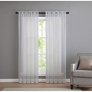 GoodGram 2 Pack: Basic Rod Pocket Sheer Voile Window Curtain Panels - Assorted Colors & Sizes (White, 45 in. Long Pair)