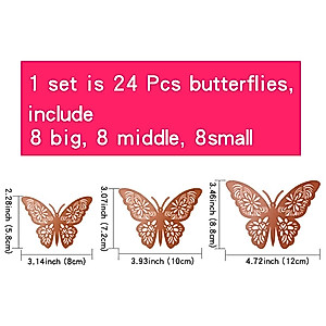 24 Pcs Butterfly Wall Stickers,Butterfly Wall Decor,Butterfly Wall Decals,Butterfly Stickers for Butterfly Party Decorations,Butterfly Birthday Decorations,Butterfly Cake Decorations(Rose Gold)