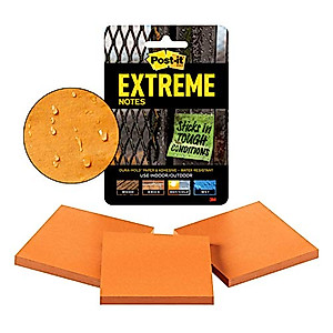 Post-it Extreme Notes, Works outdoors, Removes cleanly, Sticks where other notes can't, Orange, 3 in x 3 in, 3 Pads/Pack, 45 Sheets/Pad (EXTRM33-3TRYOG)