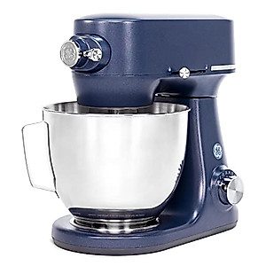 GE Tilt-Head Electric Stand Mixer | 7-Speed, 350-Watt Motor | Includes 5.3-Quart Bowl, Flat Beater, Dough Hook, Wire Whisk & Pouring Shield | Countertop Kitchen Essentials | Sapphire Blue
