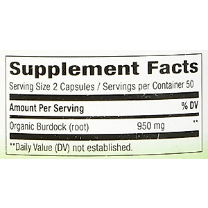 Nature's Way Burdock Root, 950 mg per serving, 100 Vegan Caps (Packaging May Vary)