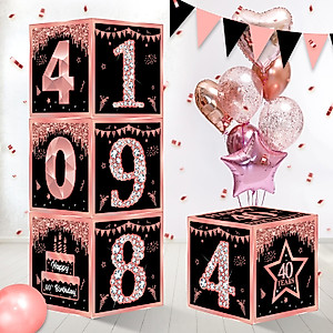 Eucutur 4Pcs 40th Birthday Decorations Boxes for Women, Rose Gold Happy 40th Birthday Vintage 1984 Balloons Boxes Party Supplies, Forty Years Old Birthday Decorations Card Box Decor