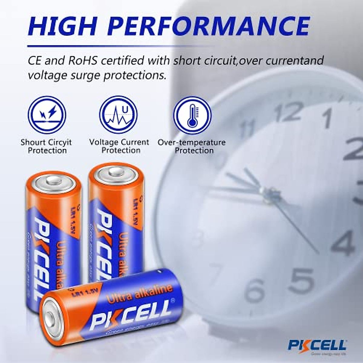 PKCELL 5 Counts 1.5V LR1/MN9100/E90/N Size Alkaline Batteries, Leak-Proof Batteries, High Performance and Powerful Batteries, Suitable for All Kinds of Electronic Equipment