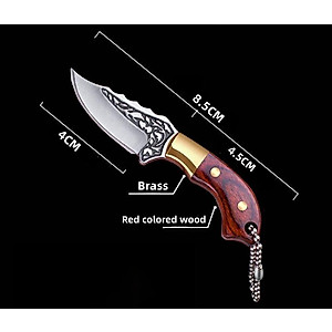 SZHOWORLD Ultra Small Fixed Blade Knife, 1.57 inch 5Cr15 Stainless Steel Blade with Brass+Colored Wood Handle, Mini Knife/Box Cutter with Leather Sheath for EDC Collection Gift, Three Colors Available (Green)