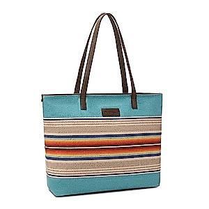 Montana West Wrangler Tote Purse Bag Aztec Canvas Shoulder Bags Native American Western Handbags for Women Genuine Leather Strap Hobo Bag WG53-8112TQ