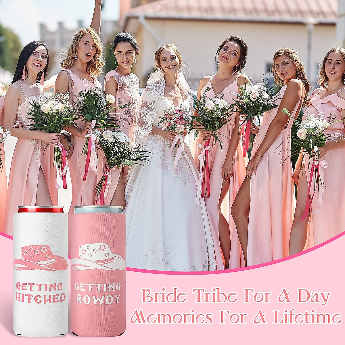 11 Pcs Bachelorette Can Coolers Sleeves Slim Getting Rowdy Getting Hitched Insulated Neoprene Drink Holders for Bachelorette Party Supplies Bridal Shower Wedding Party Decorations, 1 White and 10 Pink