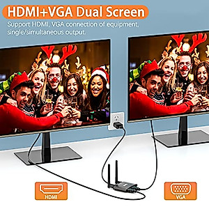 Wireless HDMI Transmitter and Receiver, TIMBOOTECH HDMI Wireless Transmitter Casting 5G Video for PC, Cable Box, Camera, Phone to Monitor/Projector/HDTV, Support HDMI & VGA Dual Screens,165FT/50M