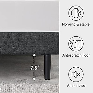 Molblly Queen Bed Frame Upholstered Platform with Headboard and Strong Wooden Slats,Non-Slip and Noise-Free,No Box Spring Needed, Easy Assembly,Dark Gray