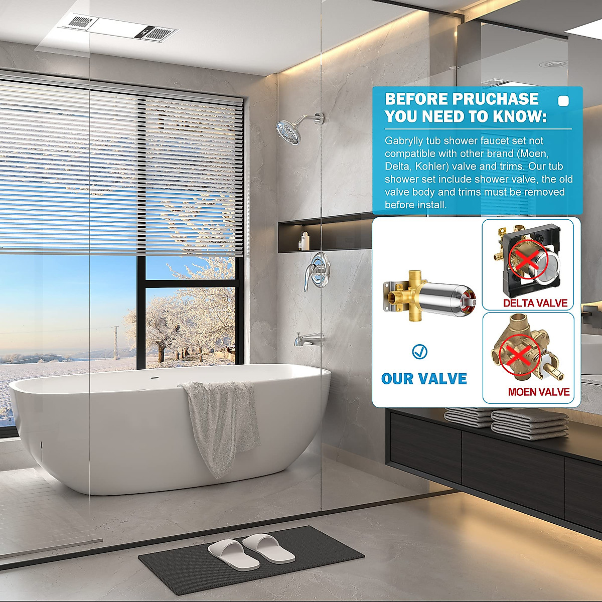 Gabrylly Tub Shower Kit, Tub and Shower Faucet Set with 9-Setting Rain Shower Head and Tub Spout, Single-Handle Tub and Shower Trim Kit, Shower Valve Include,Chrome