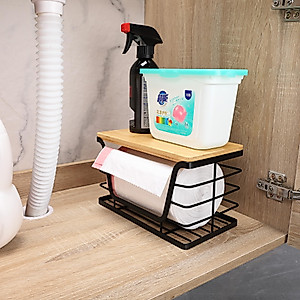 ALOCEO Small Trash Bag Holder with Bamboo Top, Wall Mount Stackable Standard Garbage Bag Dispenser for Laundry Room Organization and Storage