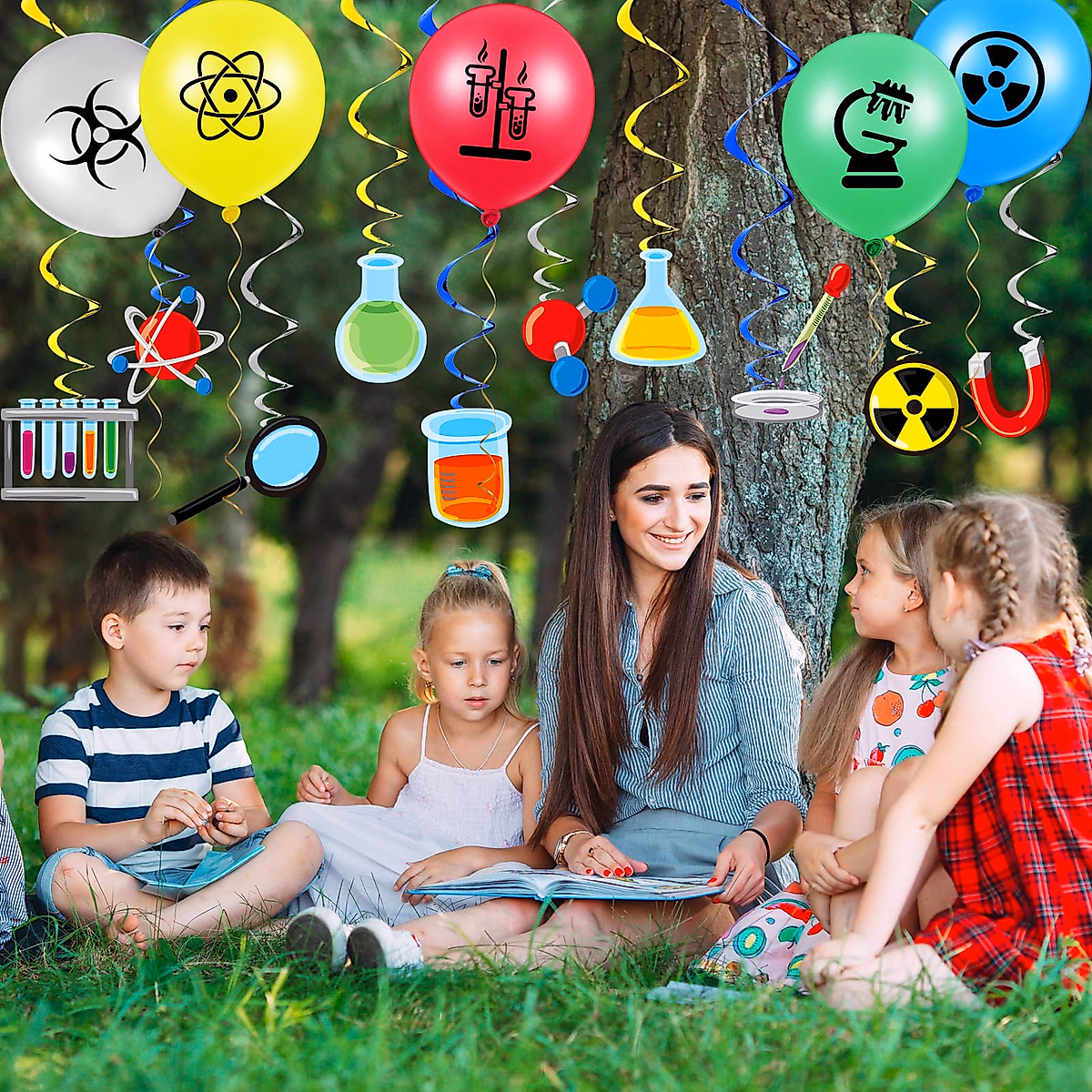 66 Pieces Science Birthday Party Decorations 42 Pieces Science Themed Balloons Math Latex Balloons 24 Pieces Science Hanging Swirls Chemistry Laboratory Streamers Decorations for Lab School Classroom