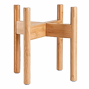 Dog Bowl Stand for Large Dogs - Height 14-inch, Adjustable, Lockable Width 8-11inches Wide - Food and Water Feeder Holder - Bamboo