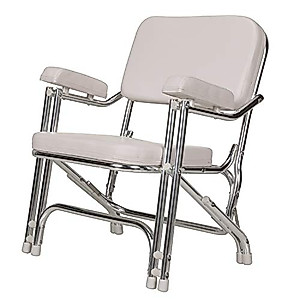 Seachoice Folding Deck Chair, White, Marine Vinyl, Folds For Easy Storage
