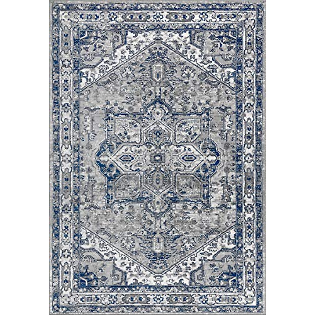 JONATHAN Y MDP106B-8 Modern Persian Vintage Medallion Traditional Indoor Area -Rug Country Easy -Cleaning Bedroom Kitchen Living Room Non Shedding, 8 X 10, Light Grey/Navy