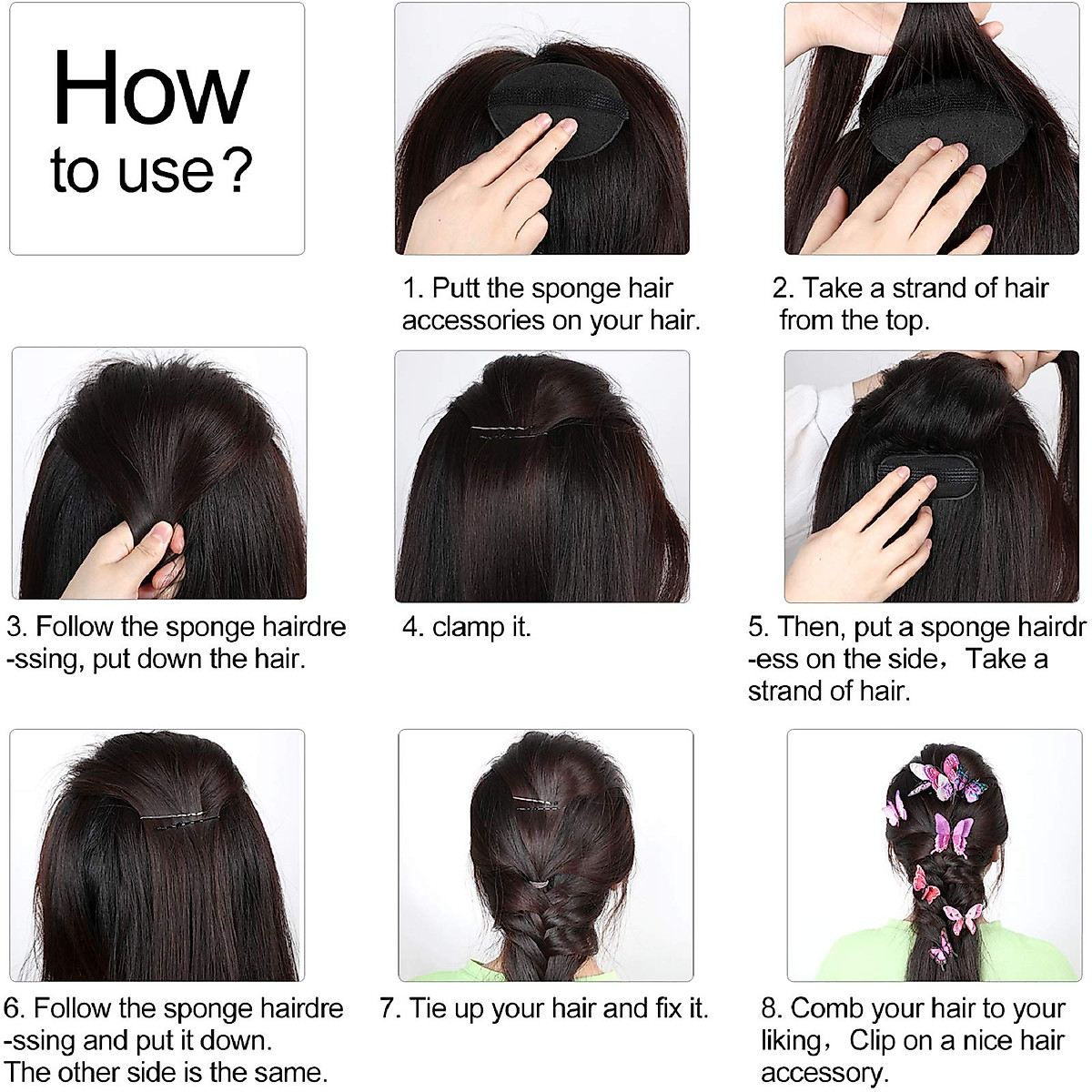 11 Pieces Sponge Volume Hair Bases Set Bump it Up Inserts Styling Tools Bump Up Combs Clips Sponge Hair Bun Updo Accessories for Women DIY Hairstyles(Black, Brown)