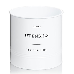 D'Lifeful Farmhouse Kitchen Utensil Holder (Jumbo Size - 7" x 7”) - Large Utensil Caddy for Countertop, Utensil Holder for Kitchen Counter Decor, Utensil Organizer (White)