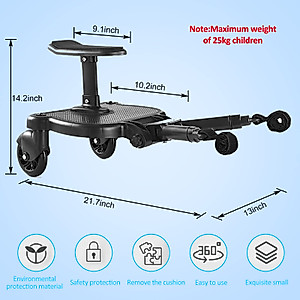 2023 New-Universal Stroller Board with Detachable Seat - 2in1 Sit and Stand Stroller Glider Board with Standing Platform for Most Strollers, Holds Children Up to 55Lbs (Black)